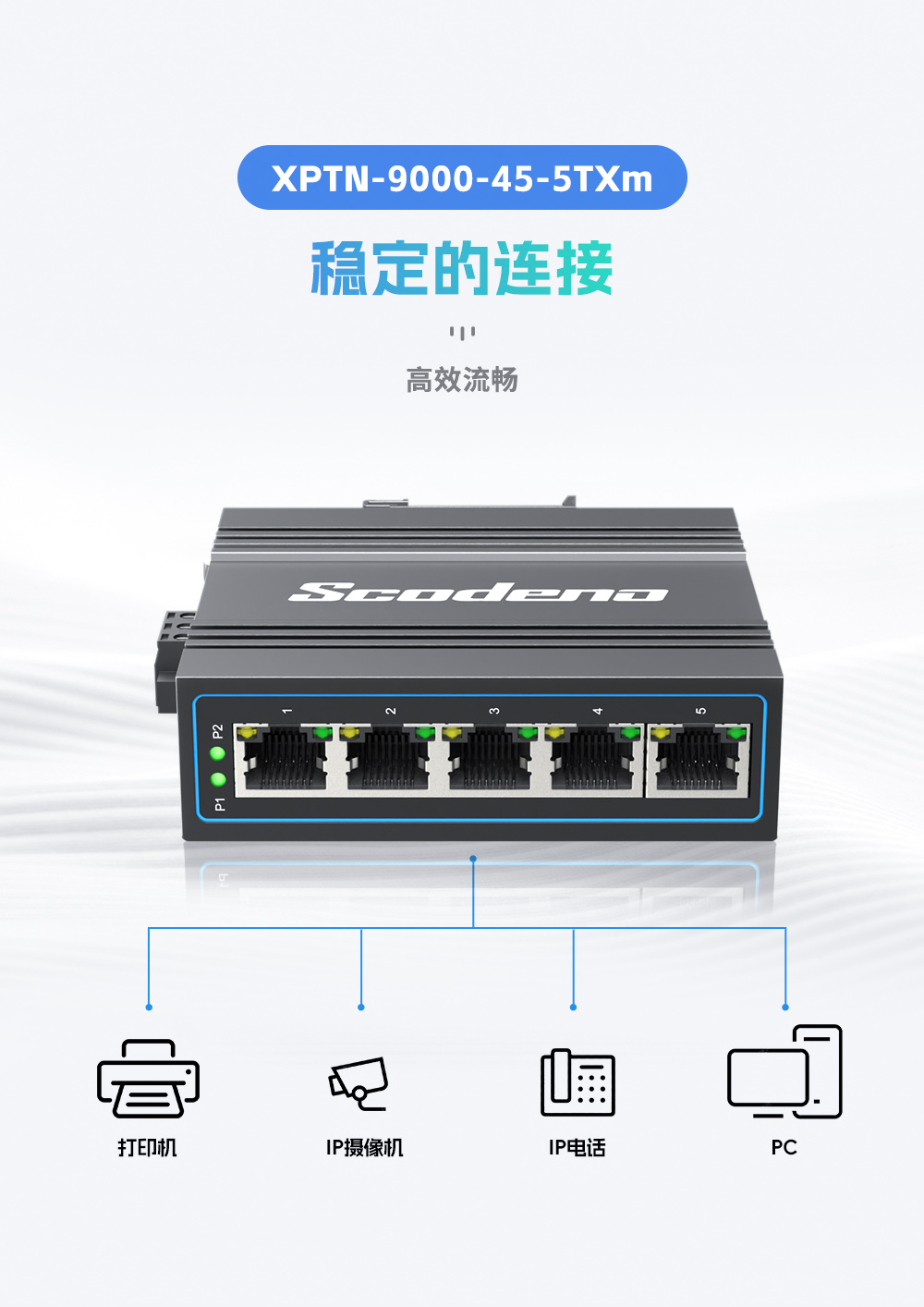 XPTN-9000-45-5TX-百兆4口导轨式交换机-中科德能